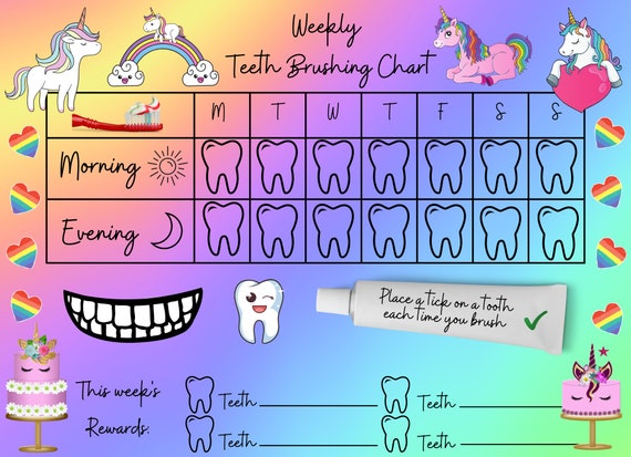 Children's Teeth Brushing Reward Chart Unicorns Theme | Etsy