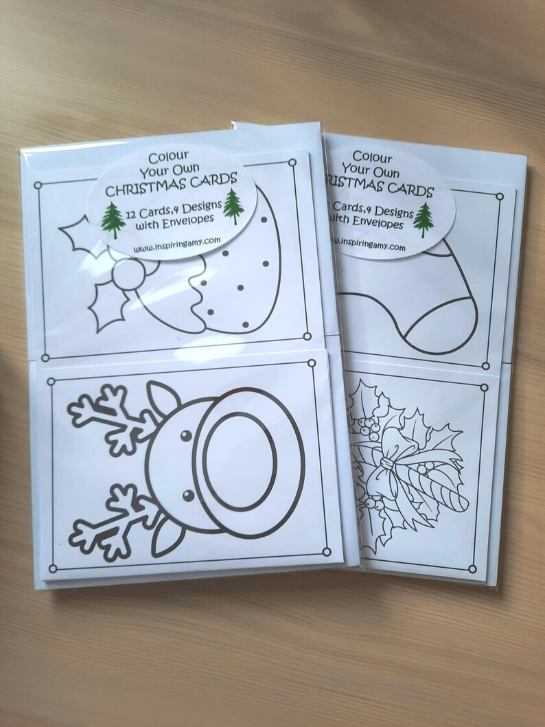 Colour Your Own Christmas Cards for Kids. Set of 12 Cards. 4 Designs ...