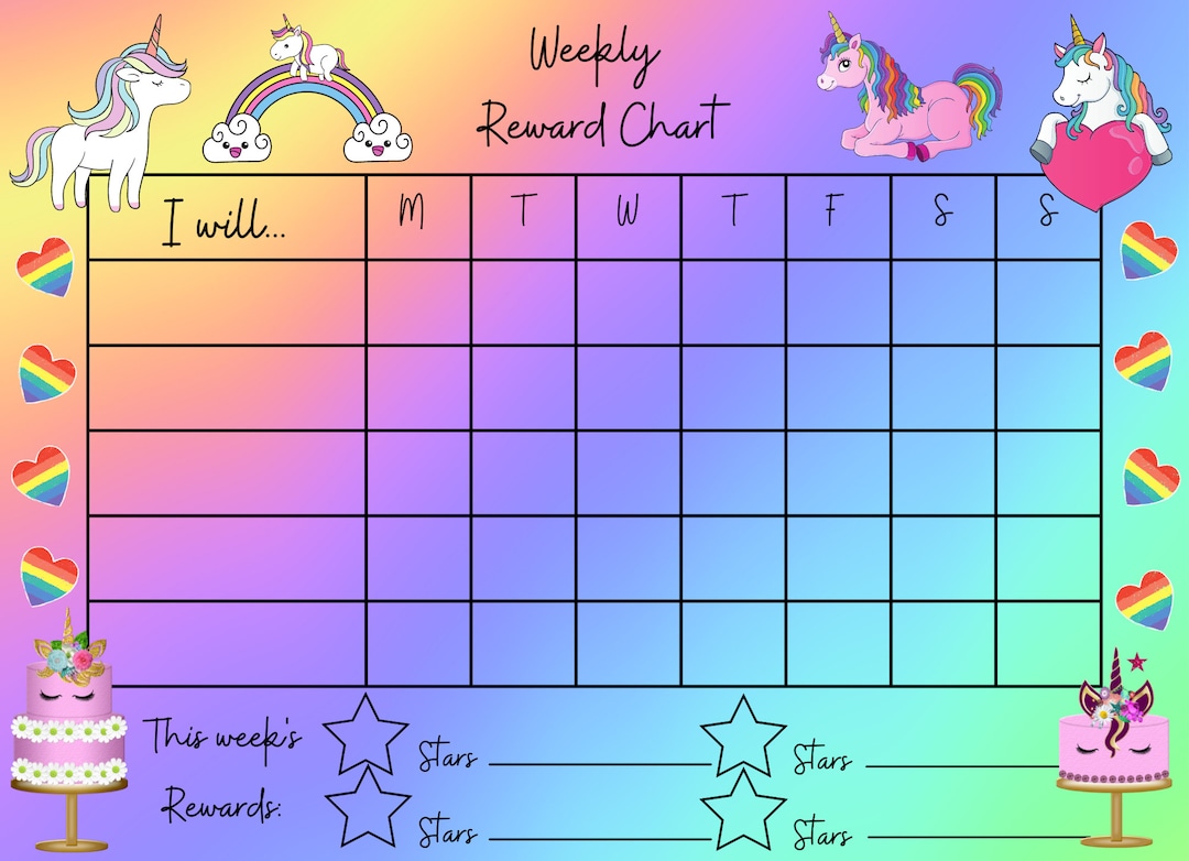 Children's Reward Chart - Unicorns Theme - Download and Print - Etsy