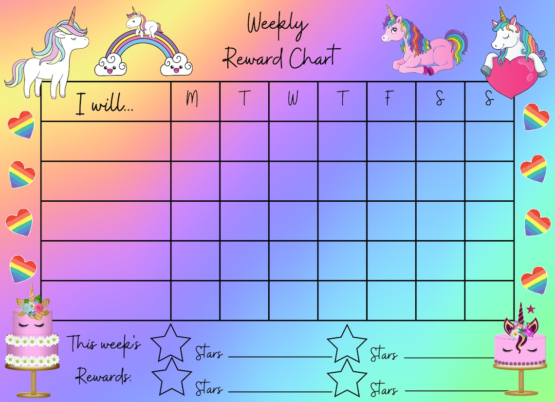 Children's Reward Chart - Unicorns Theme - Download and Print - Etsy