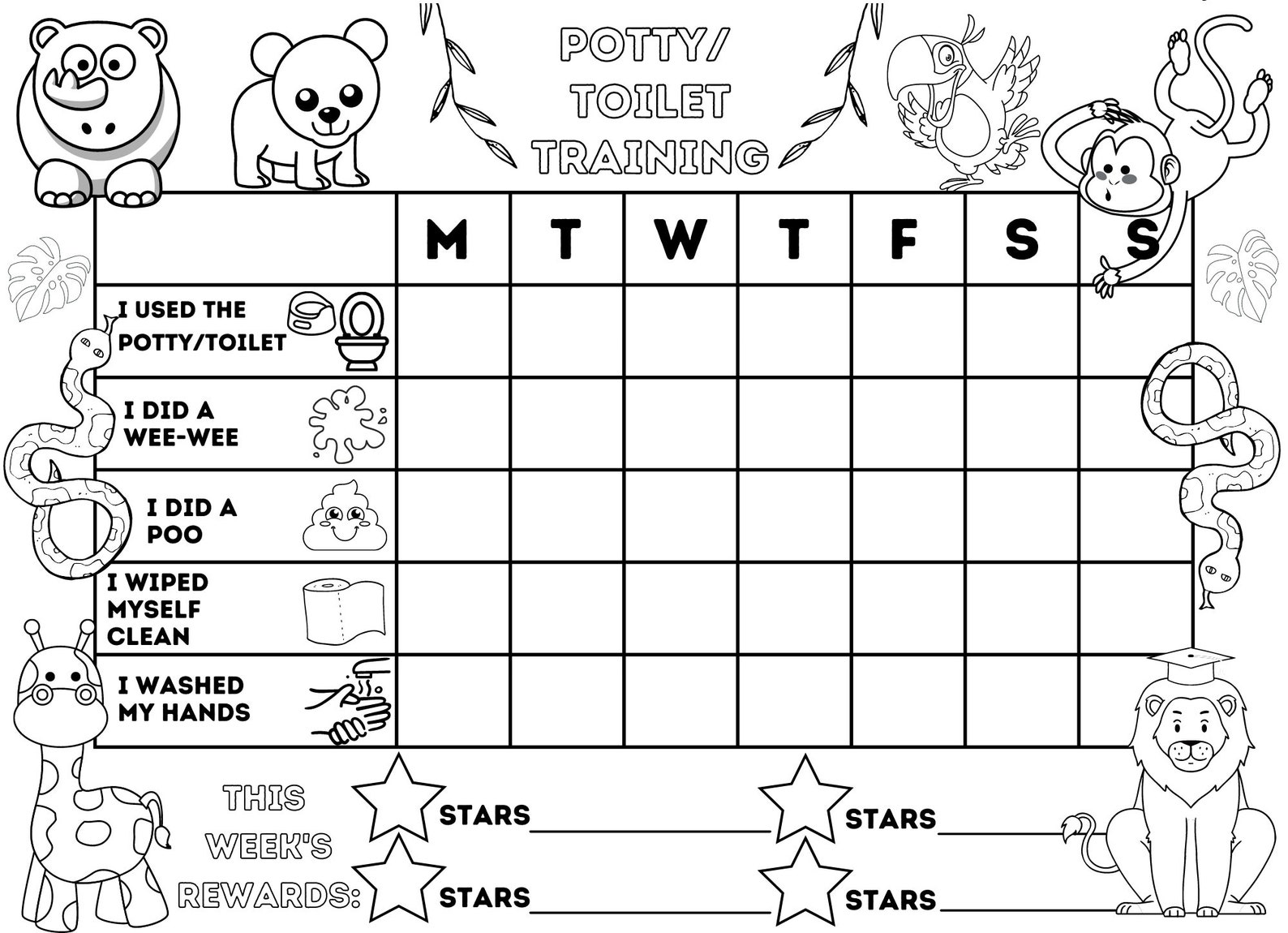 Colour Your Own Children's Potty/toilet Training Reward Chart - Jungle ...