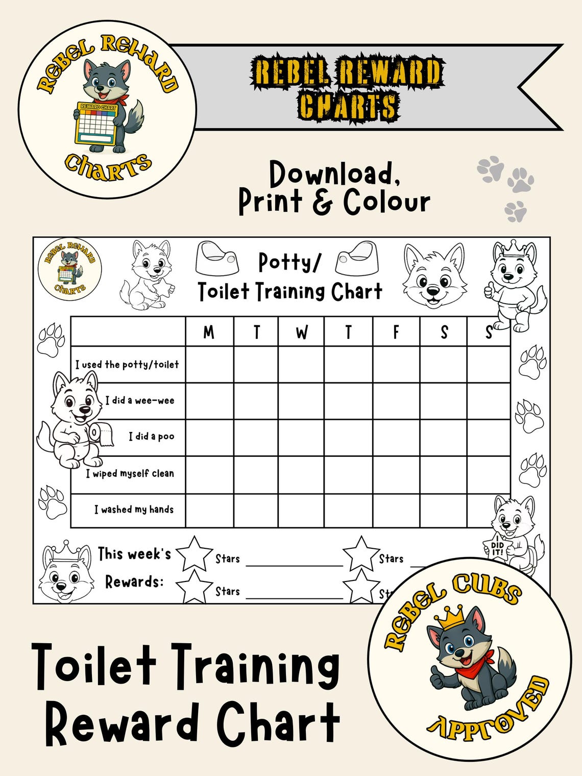 Colour Your Own Potty Training Chart – Printable Toilet Reward Chart ...