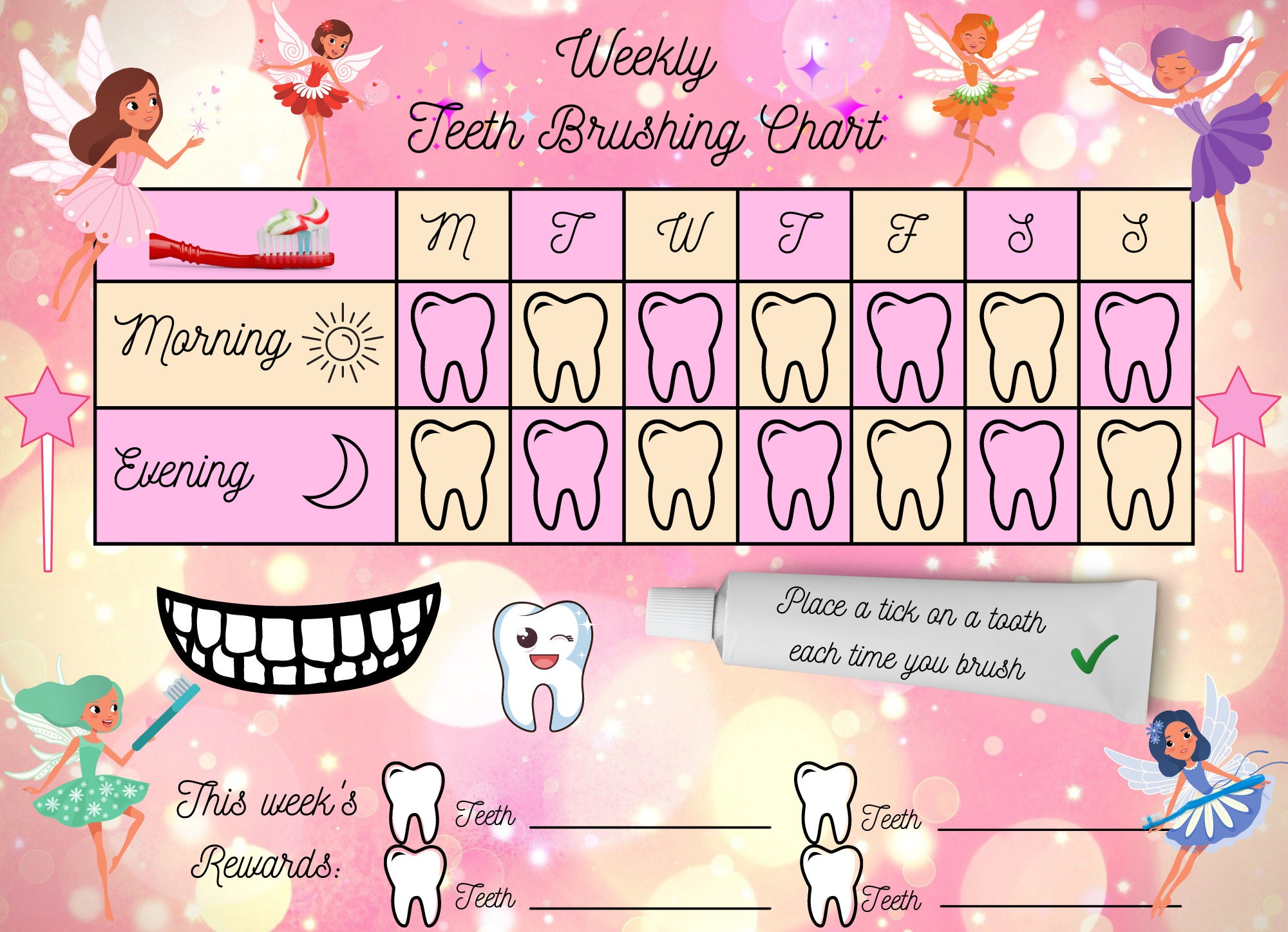 Children's Teeth Brushing Reward Chart - Fairies Theme - Download and ...