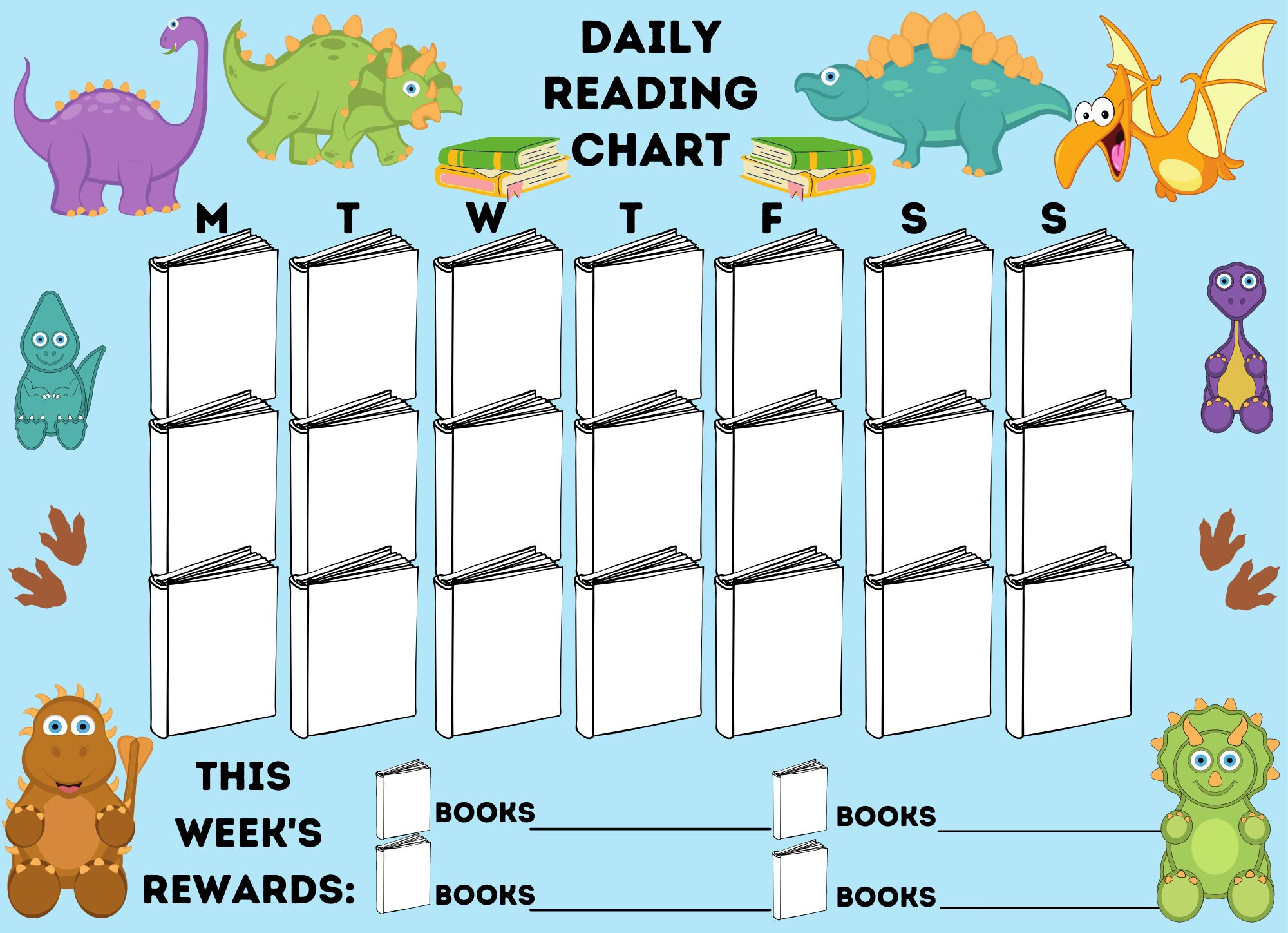 Set of 6 Children's Reward Charts Dinosaur Theme Download and Print - Etsy
