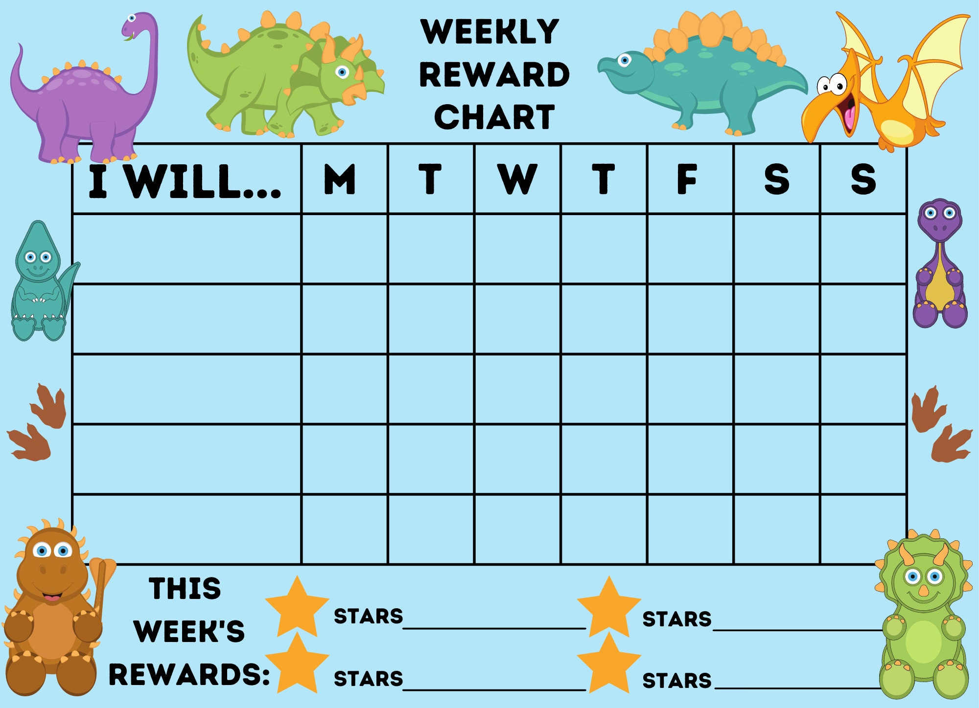 Children's Reward Chart - Dinosaurs Theme - Download and Print - Etsy