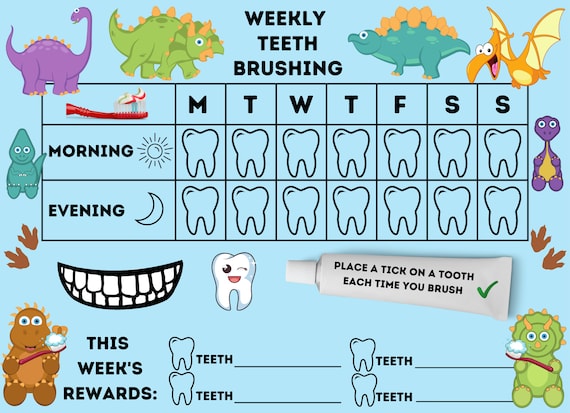 Children's Teeth Brushing Reward Chart Dinosaurs Theme | Etsy