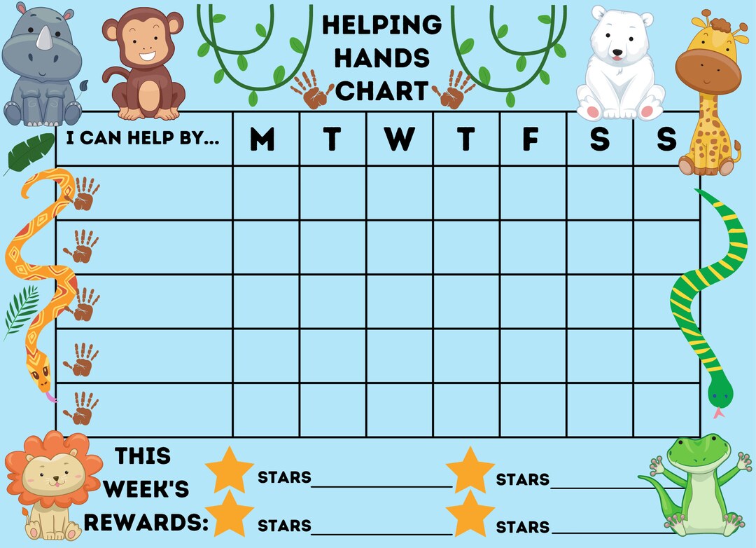 Children's Helping Hands Reward Chart - Jungle Animals Theme - Download ...