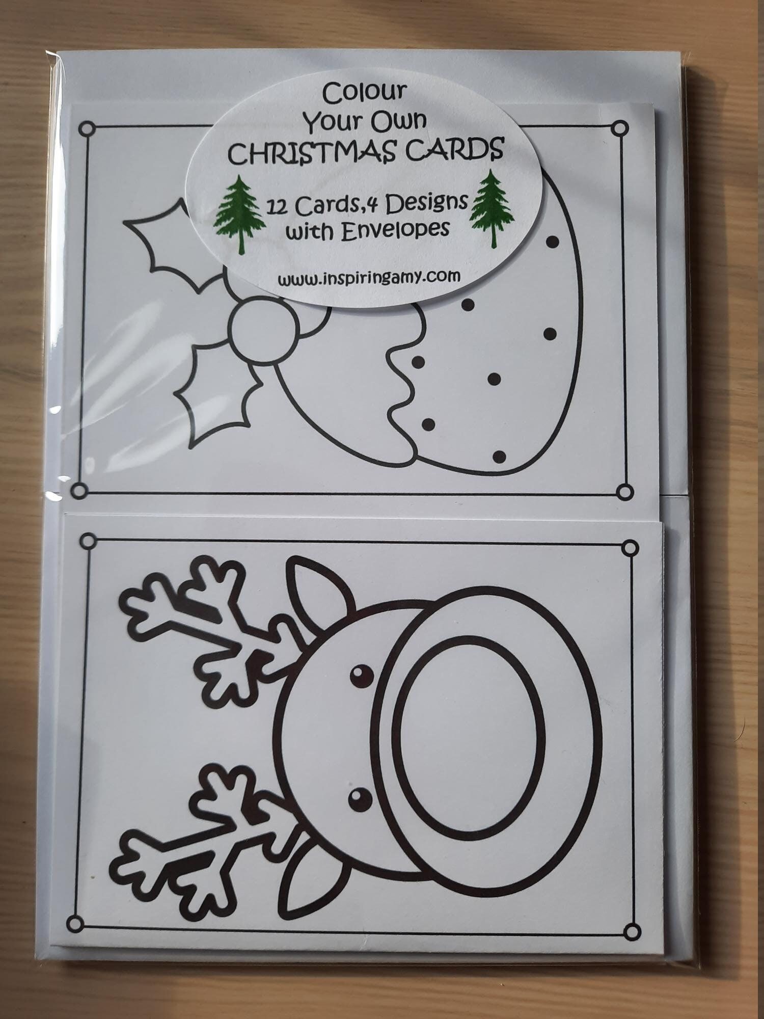 Colour Your Own Christmas Cards for Kids. Set of 12 Cards. 4 Designs ...