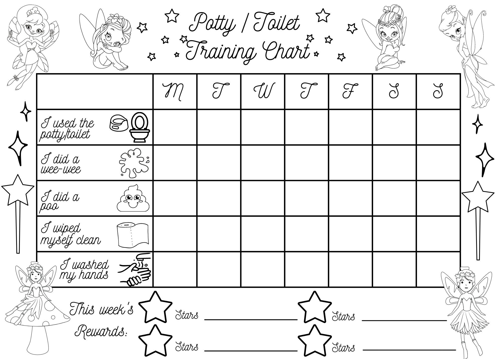 Colour Your Own Children's Potty/toilet Training Reward Chart - Fairies ...