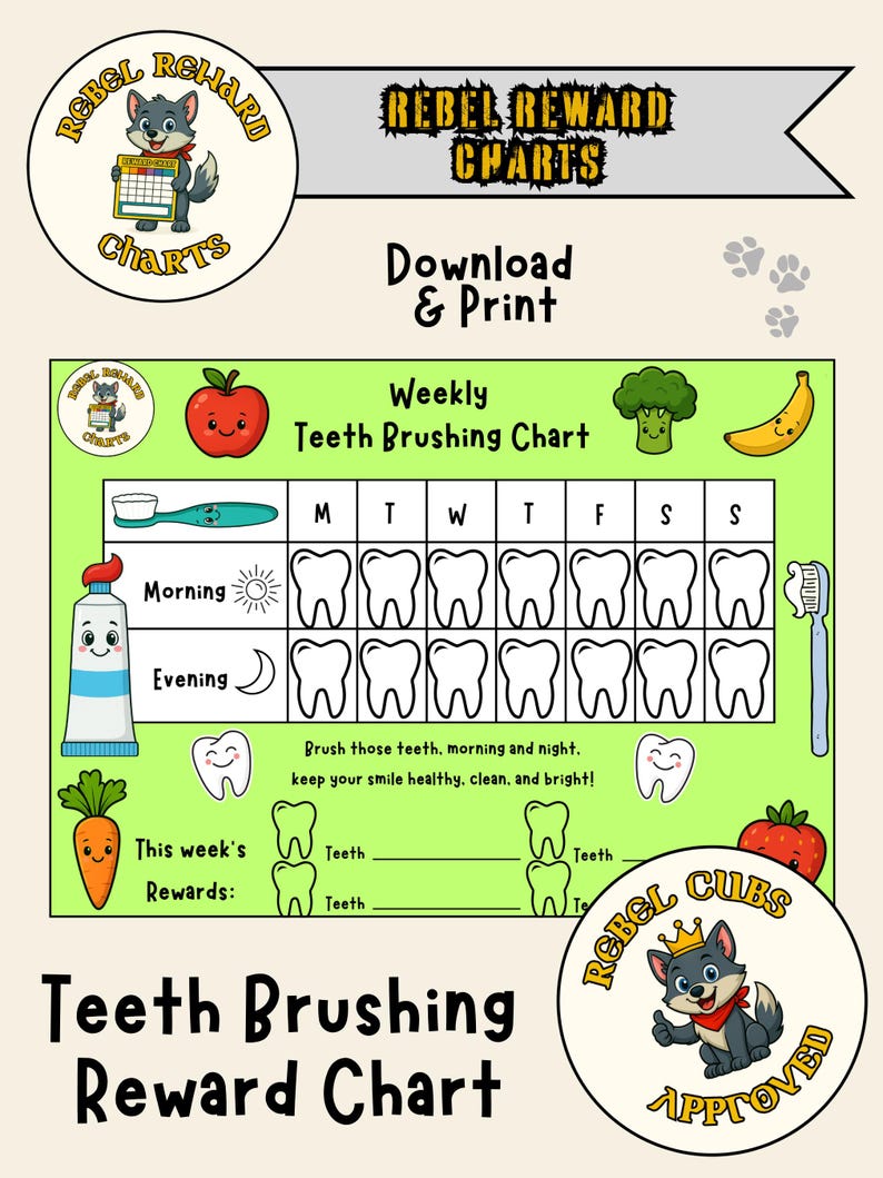 Teeth Brushing Reward Chart for Kids – Full Colour Printable | Daily ...