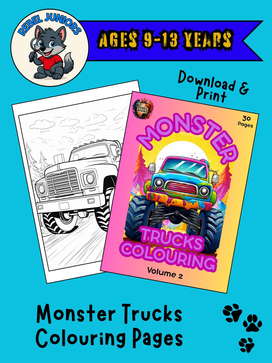Monster Trucks Colouring Book for Kids Ages 9–13 | Printable Vehicles ...