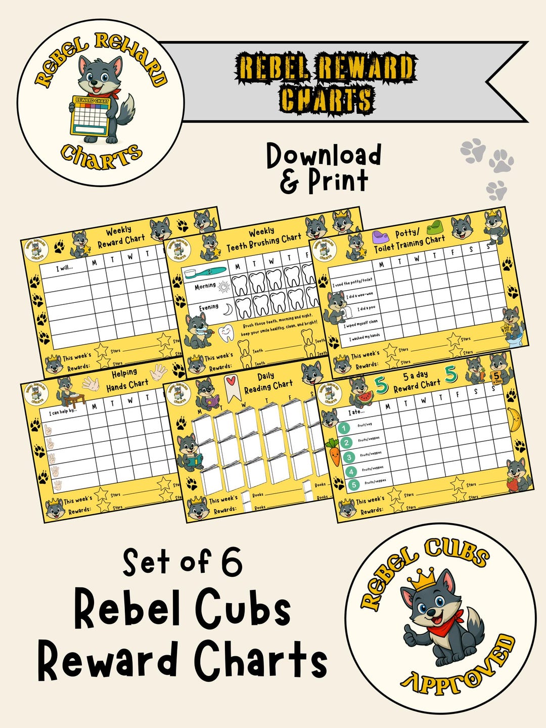 Set of 6 Reward Charts – Potty Training, Teeth Brushing, Chore Charts ...