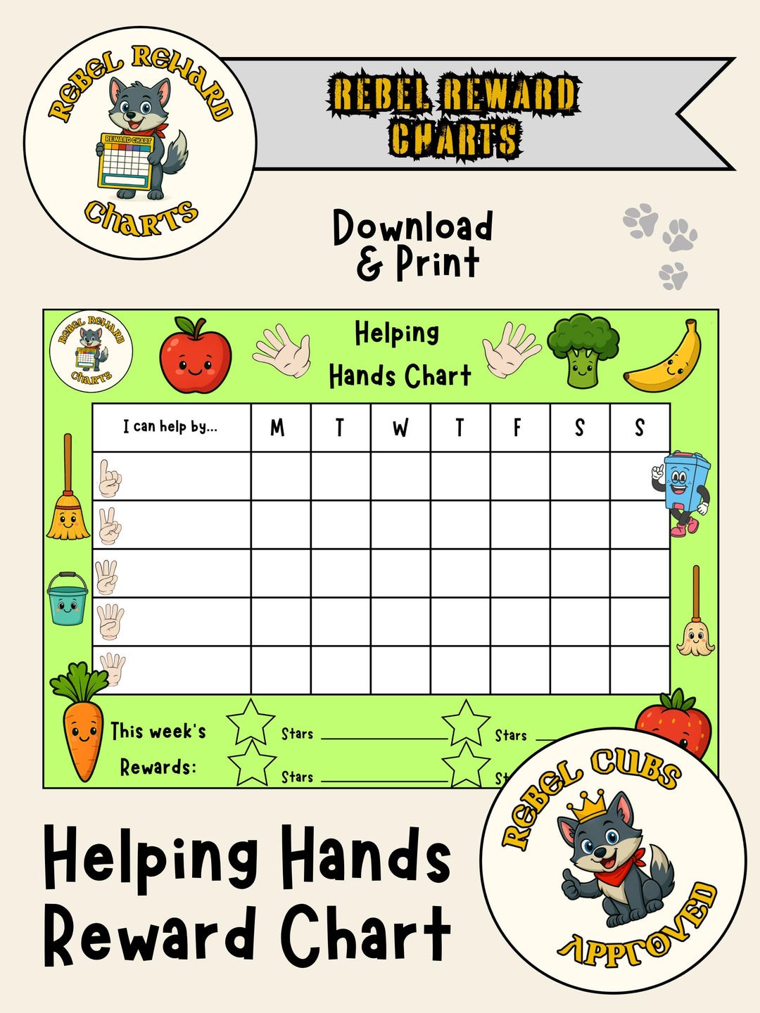 Helping Hands Reward Chart for Kids – Full Colour Printable ...