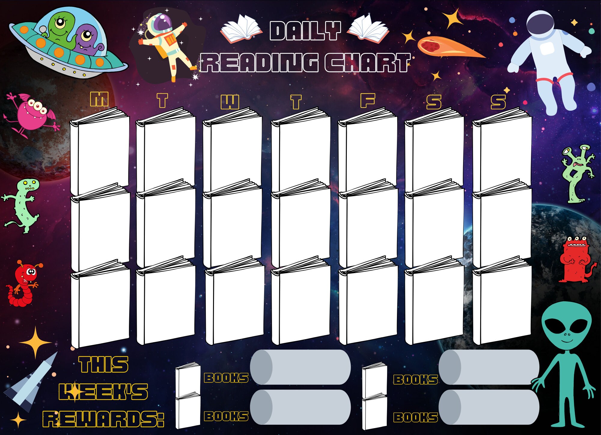Set of 6 Children's Reward Charts - Space Aliens Theme - Download and ...