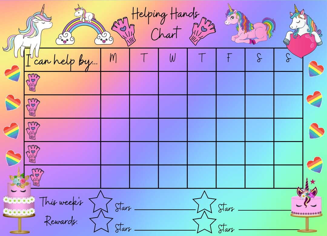 Children's Helping Hands Reward Chart - Unicorns Theme - Download and ...