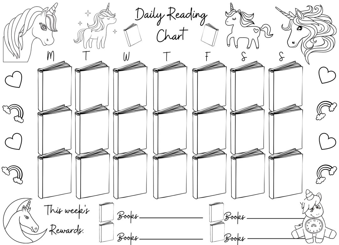 Colour Your Own Children's Daily Reading Reward Chart - Unicorns Theme ...