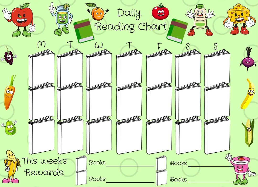 Children's Daily Reading Reward Chart Friendly Foods Theme Download and ...