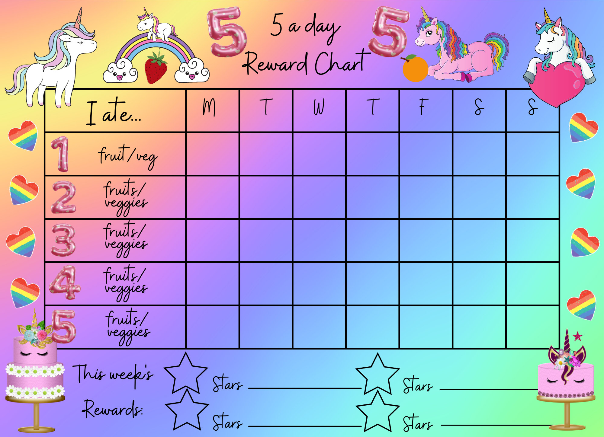 Set of 6 Children's Reward Charts - Unicorns Theme - Download and Print ...