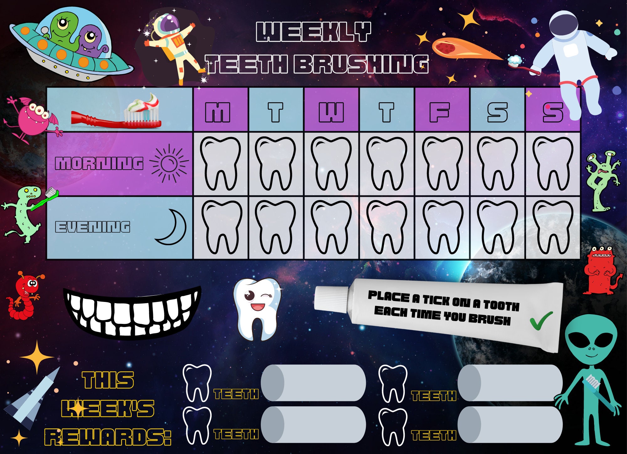Set of 6 Children's Reward Charts - Space Aliens Theme - Download and ...