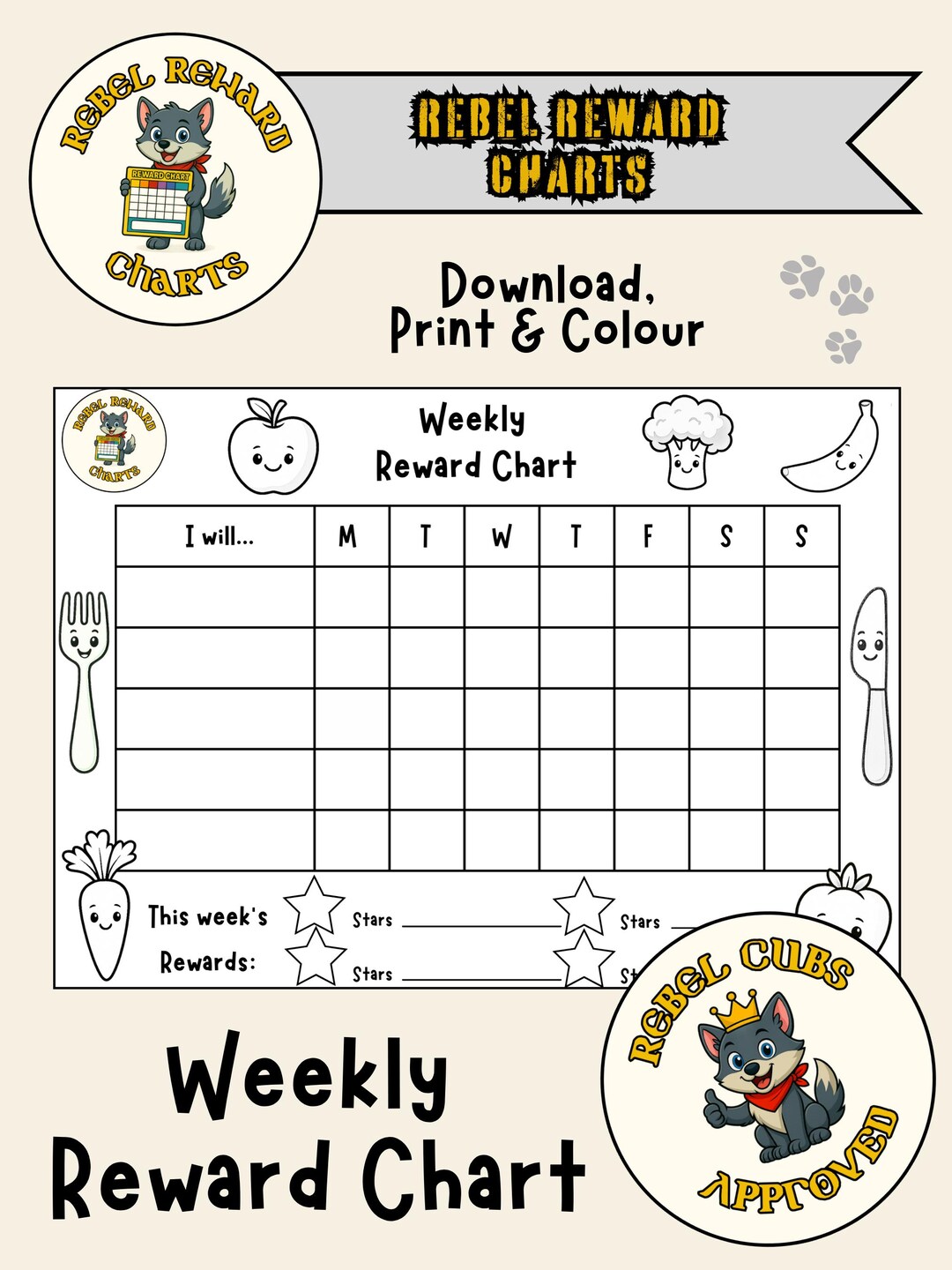 Weekly Reward Chart – Colour Your Own Printable for Kids | Custom Goals ...