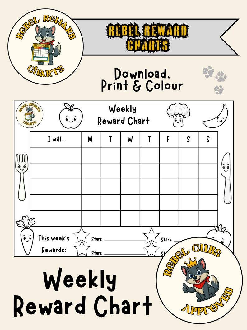 Weekly Reward Chart – Colour Your Own Printable for Kids | Custom Goals ...
