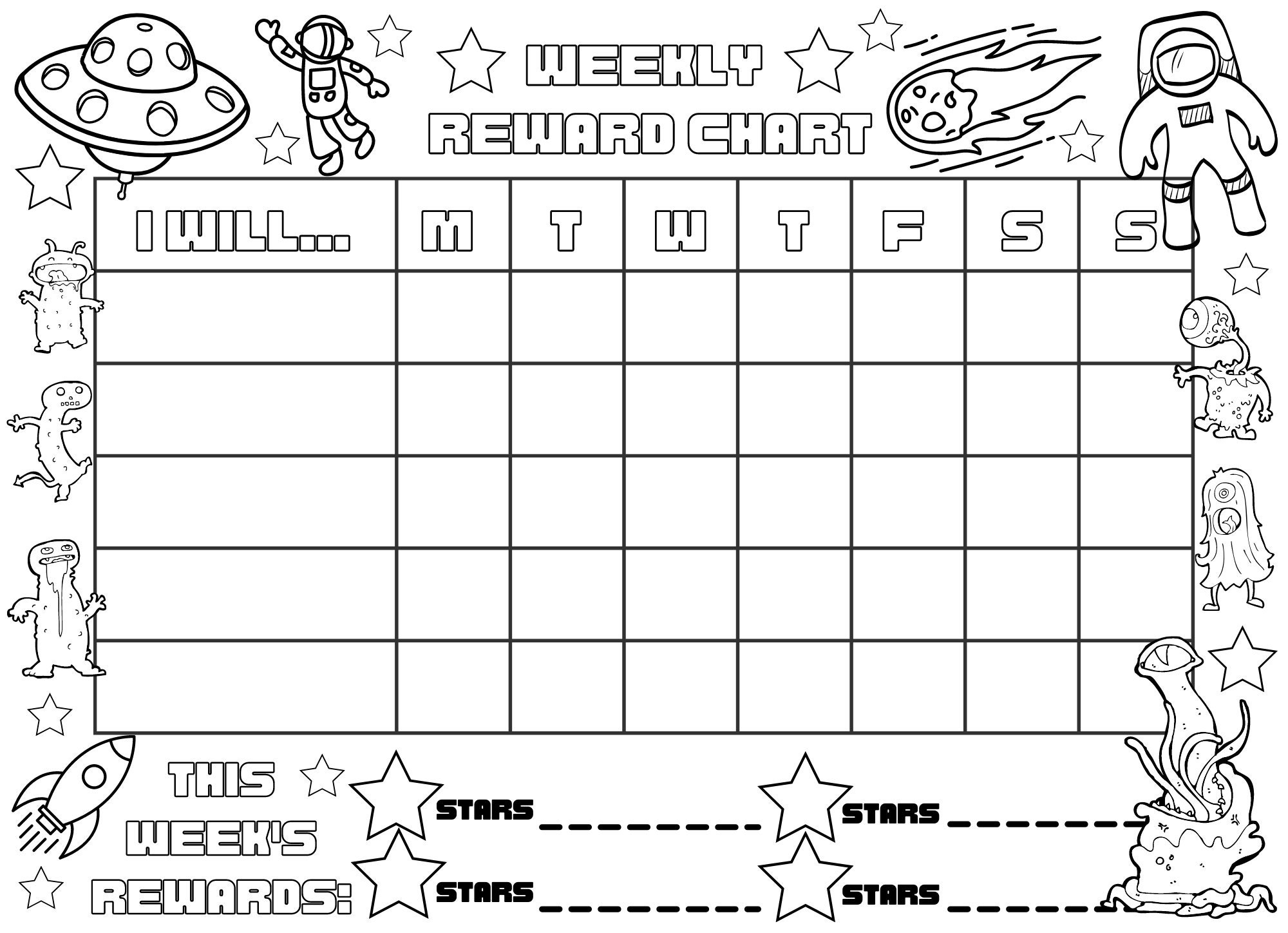 Colour Your Own Children's Reward Chart - Space Aliens Theme - Download ...