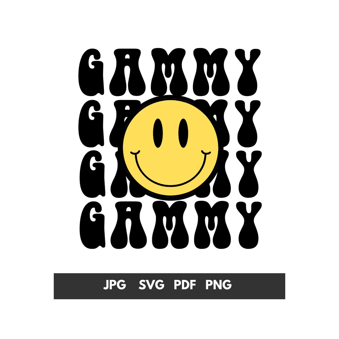 Yellow Smiley Face Gammy SVG, Groovy Gammy Tee, Digital Gammy Design ...