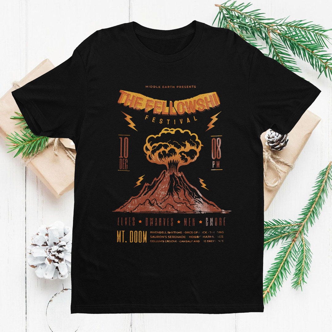 Middle Earth Hobbit Shire Mordor Rivendell Baggins Merch Retro Band T ...