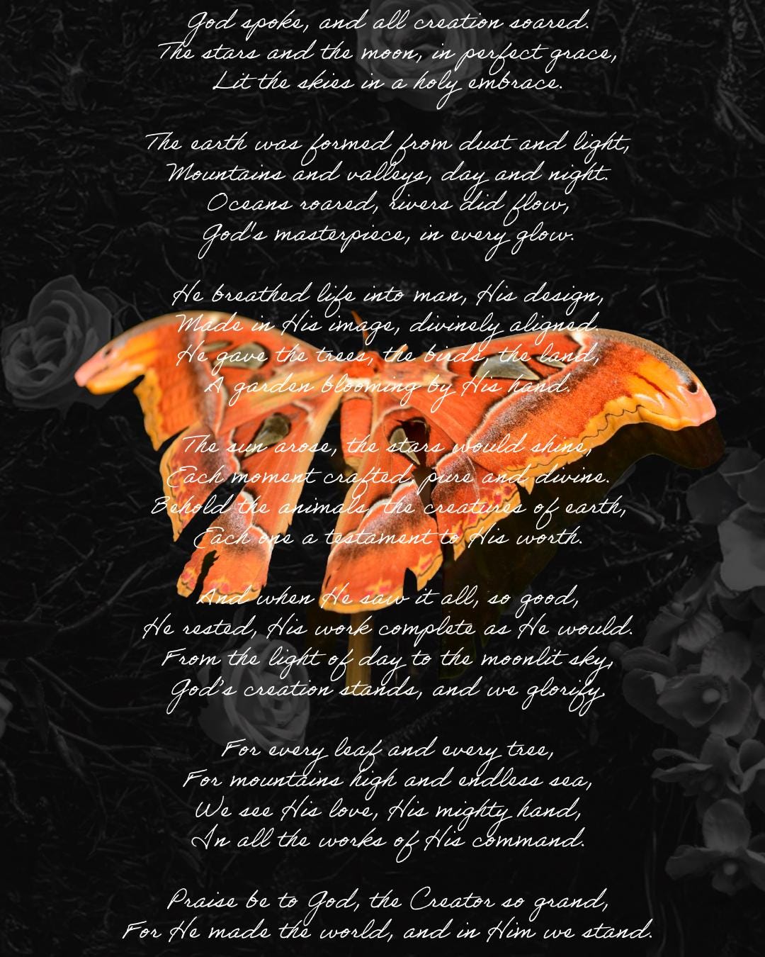 Printable Art | GOD THE CREATOR Poem | Moth Butterfly - Orange ...