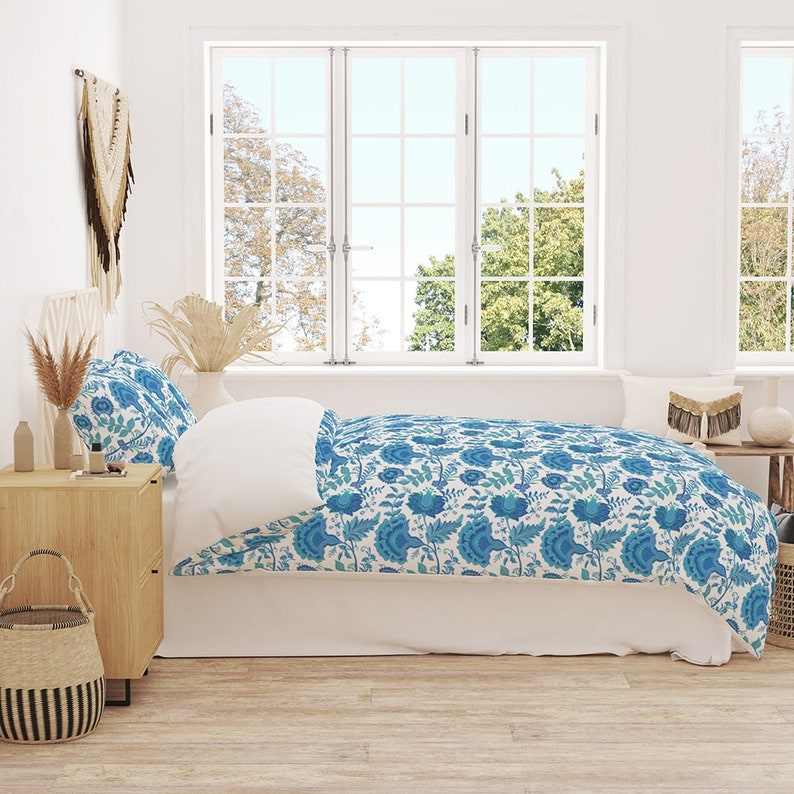 Preppy Bedding, Blue Duvet Cover, Teen Bedding, Floral Bedding, Preppy ...
