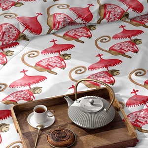 Preppy Monkey Comforter, Preppy Bedding, Preppy Room Decor, Block Print ...