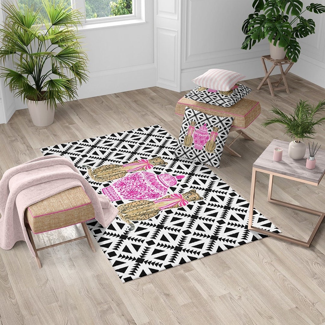 Black and White Rugs Cheetah Pink, Trendy Area Rug Living Room, Rugs ...