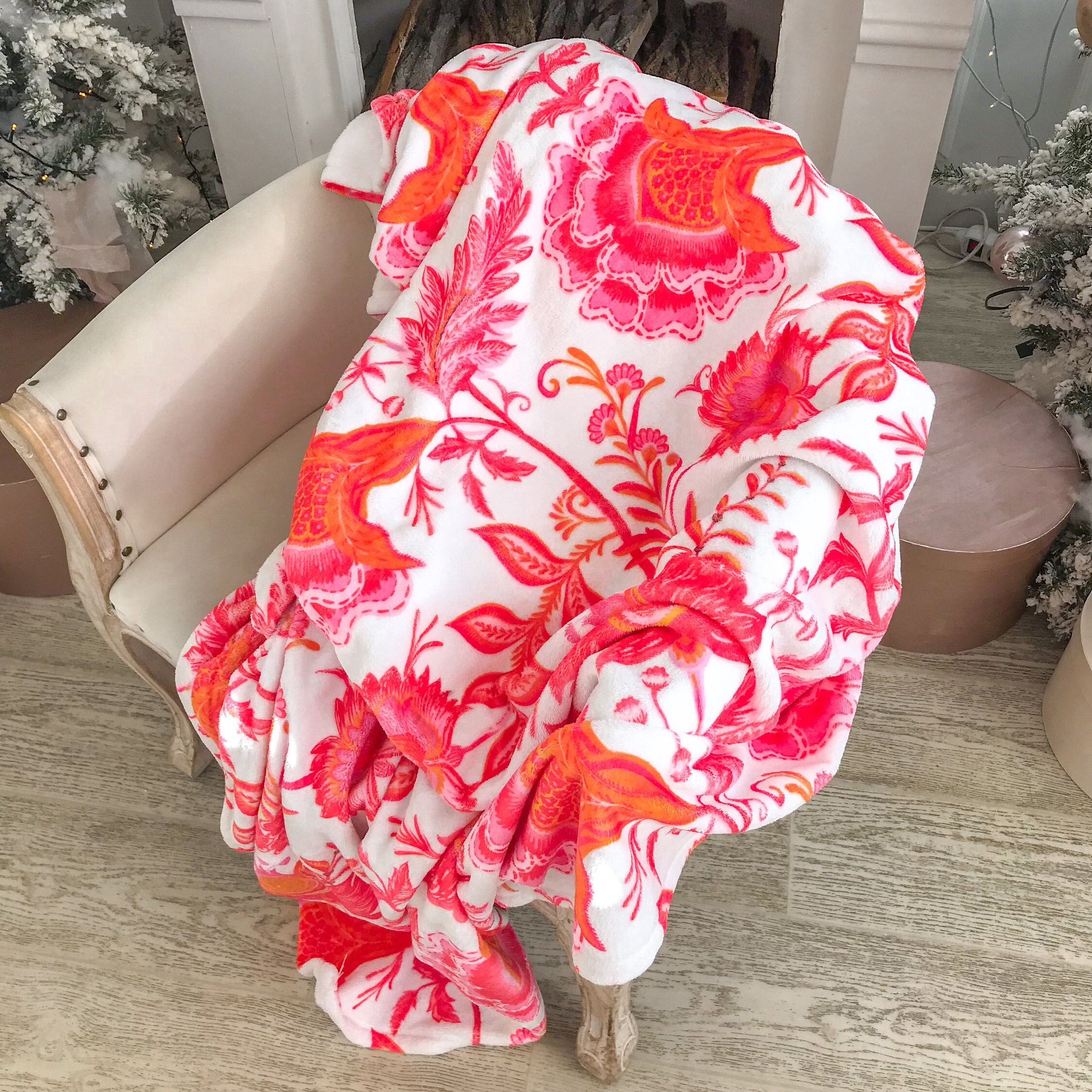 Pink Floral Preppy Blanket, Preppy Aesthetic Blanket for Teens, Preppy ...