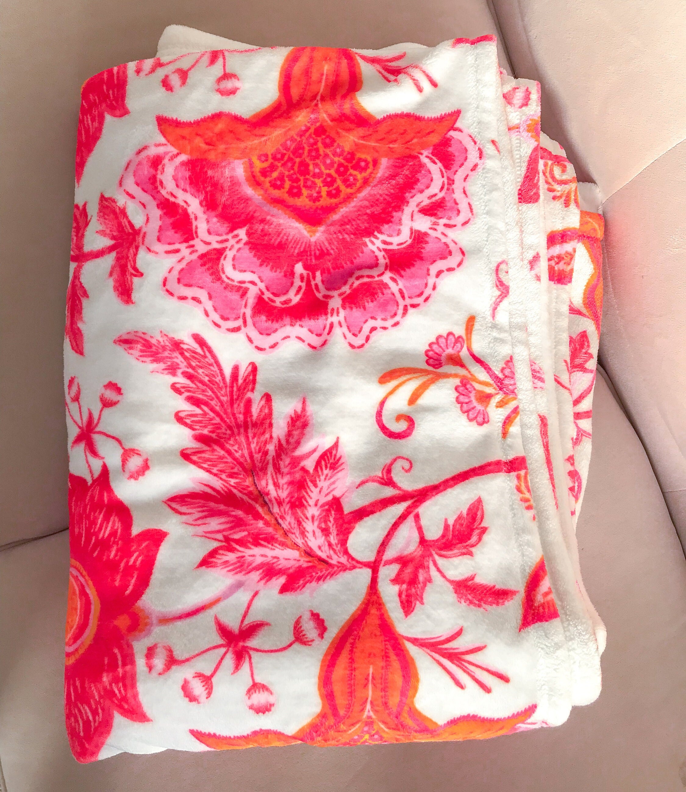 Pink Floral Preppy Blanket, Preppy Aesthetic Blanket for Teens, Preppy ...