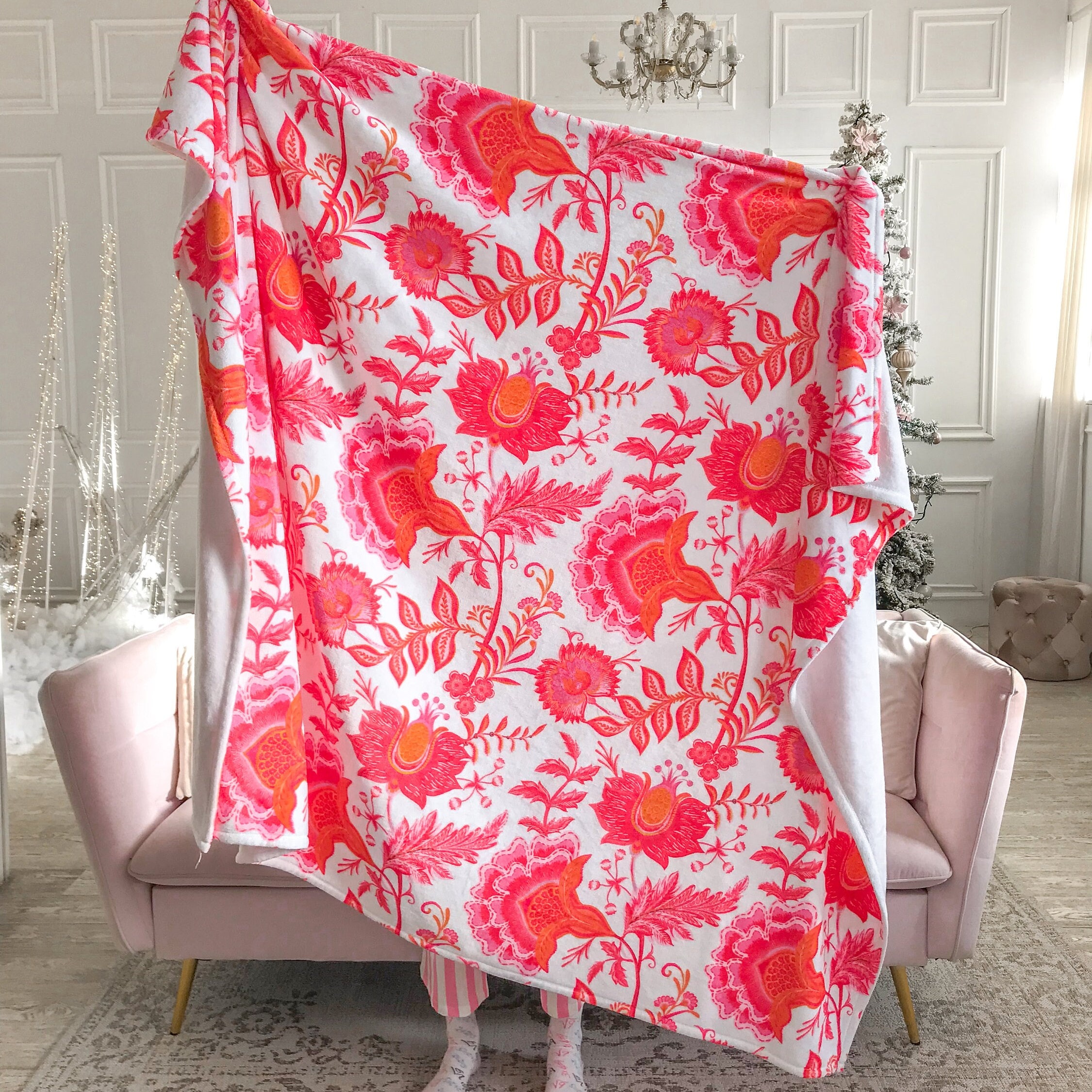 Pink Floral Preppy Blanket, Preppy Aesthetic Blanket for Teens, Preppy ...