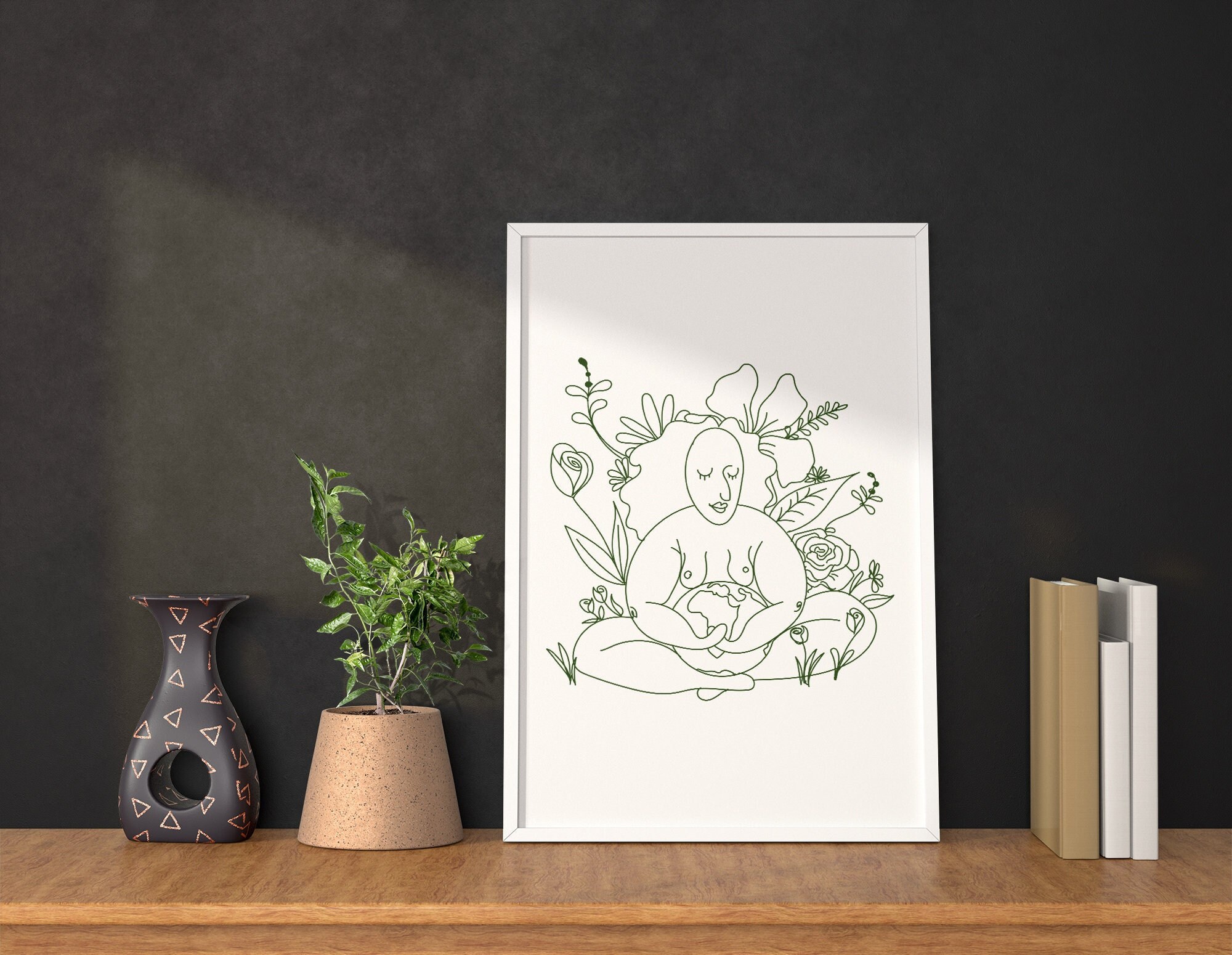 Minimal Mother Earth Line Drawing | Minimalist Body Positive Art ...