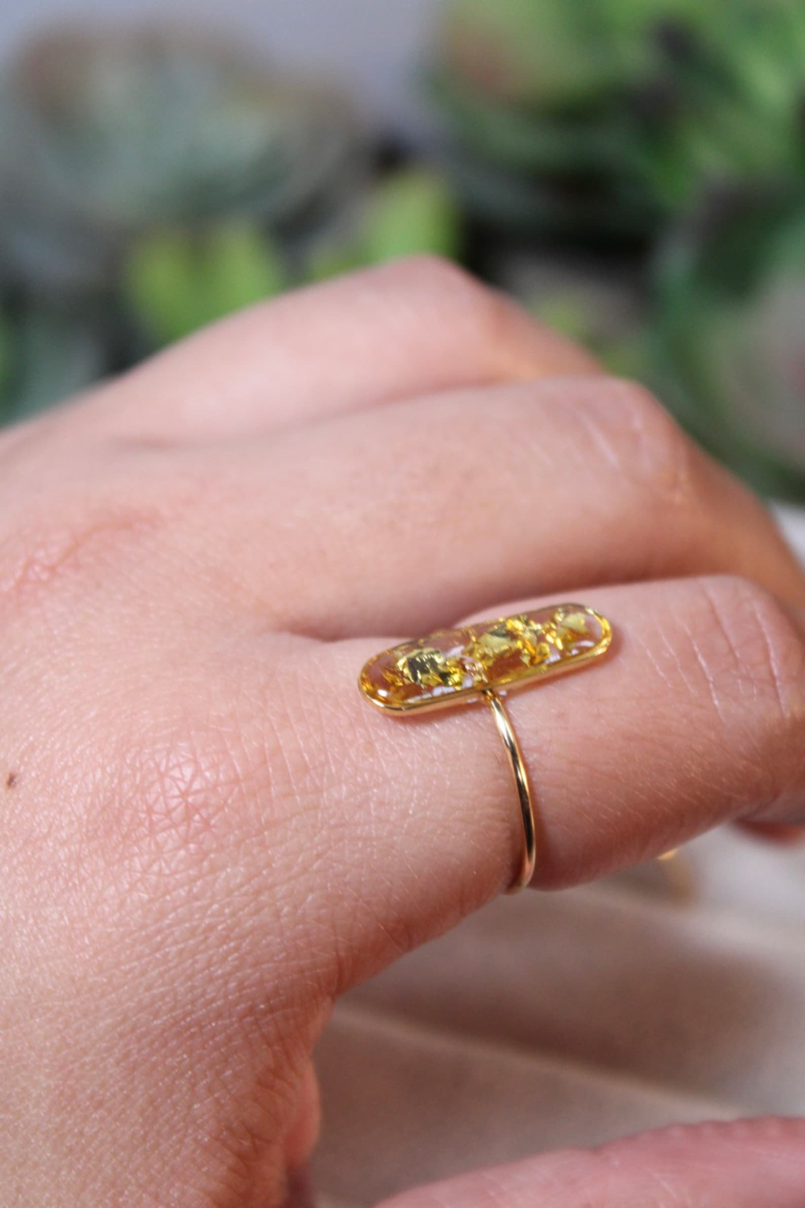 Long Bezel Fern & Gold Ring/ Handmade Resin Ring Tarnish Resistant - Etsy