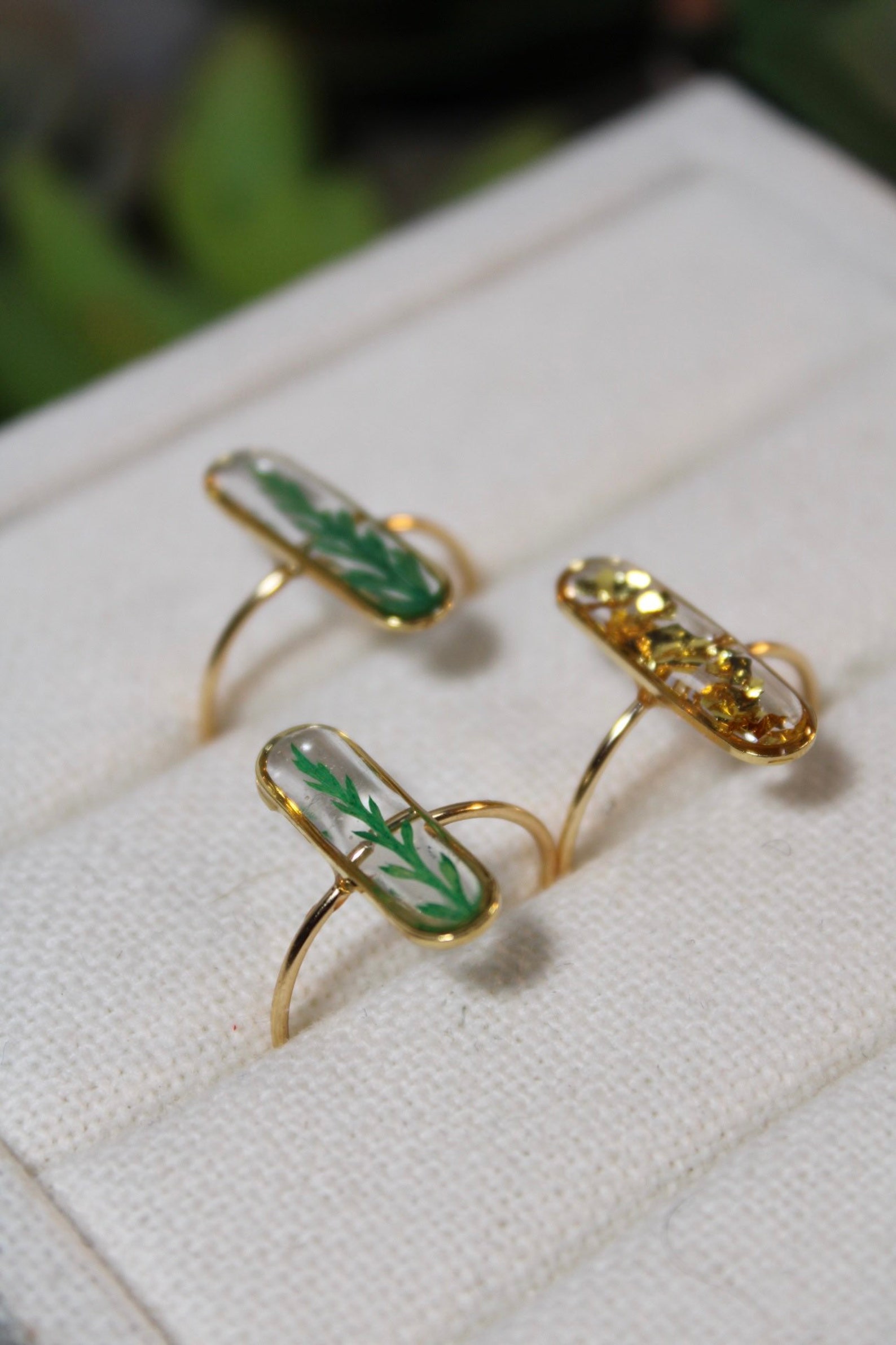 Long Bezel Fern & Gold Ring/ Handmade Resin Ring Tarnish Resistant - Etsy