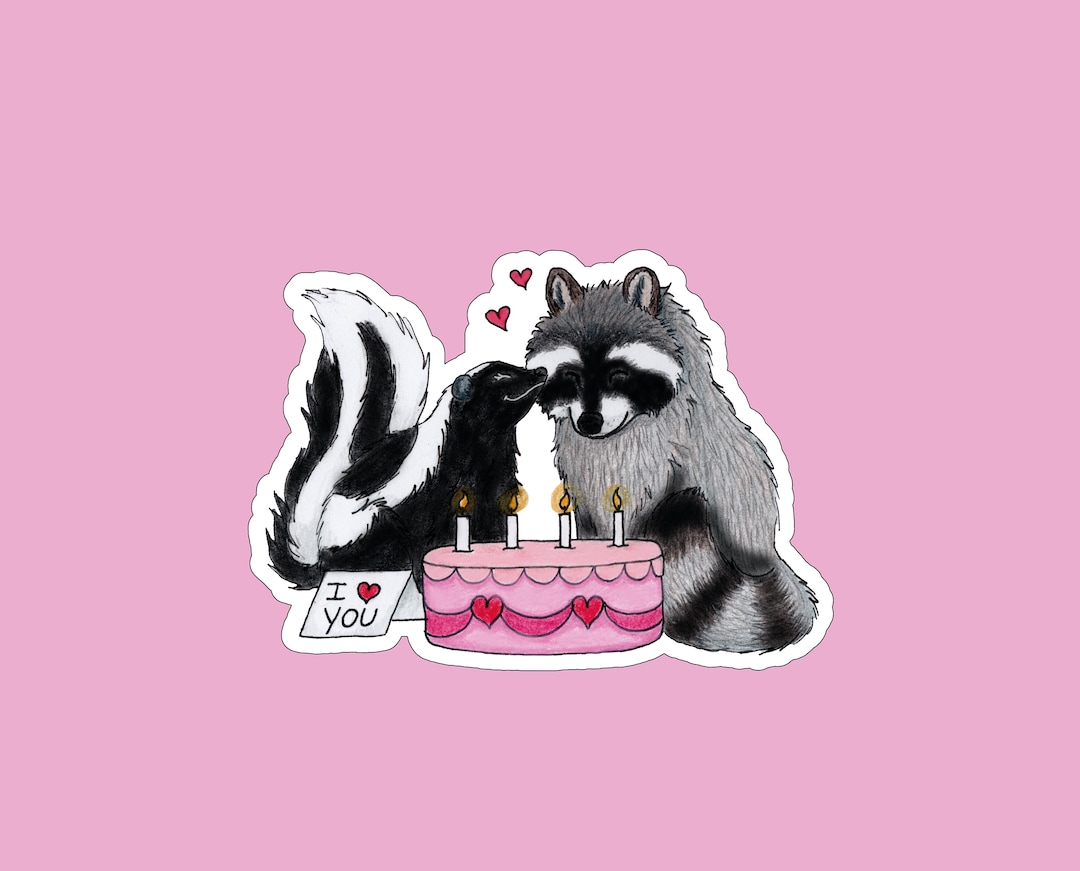 Raccoon and Skunk Love Sticker Large - Etsy