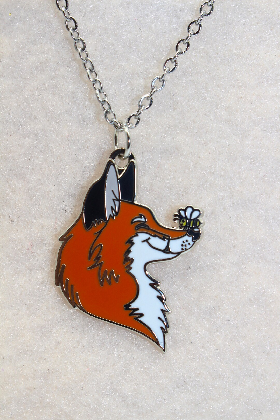 Fox With Bee Enamel Necklace - Etsy