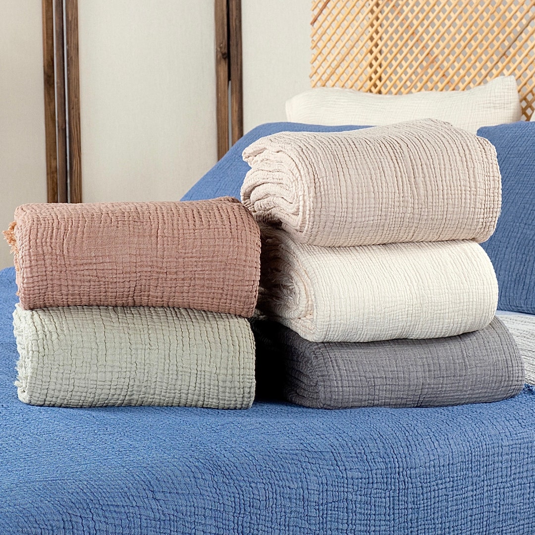 100% ORGANIC Gauze Blanket, 4 Layer Cotton Muslin Bedcover, Twin Queen ...