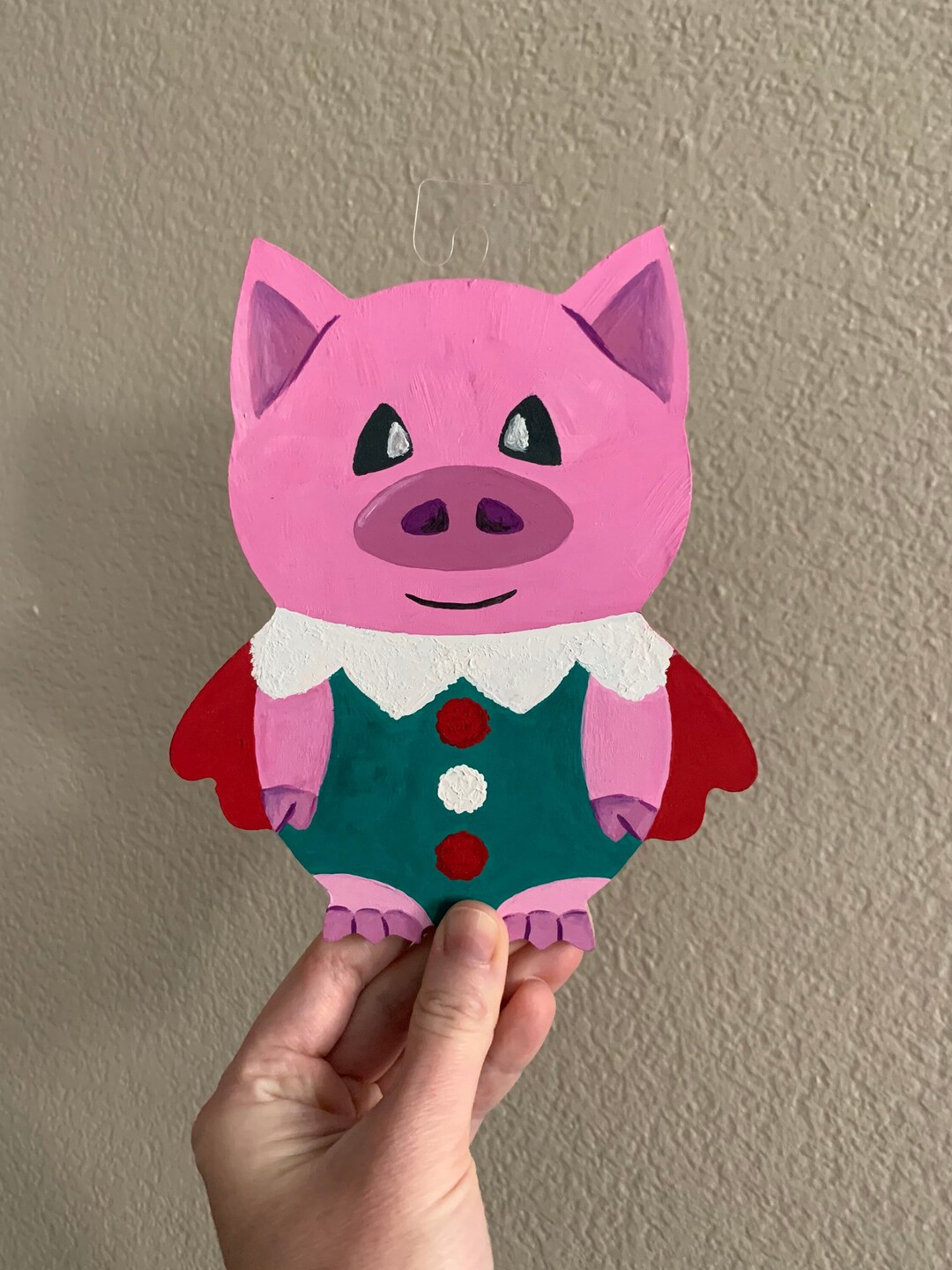 Elf Pig, Pig Painting DIY, Pig Gouache Painting on MDF, Wooden Pig ...