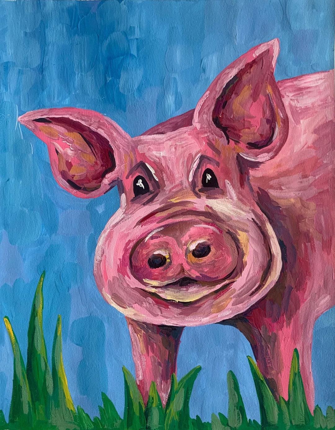 Surprised Pig, Pig Painting Original Art, Pig Gouache Painting on Paper ...
