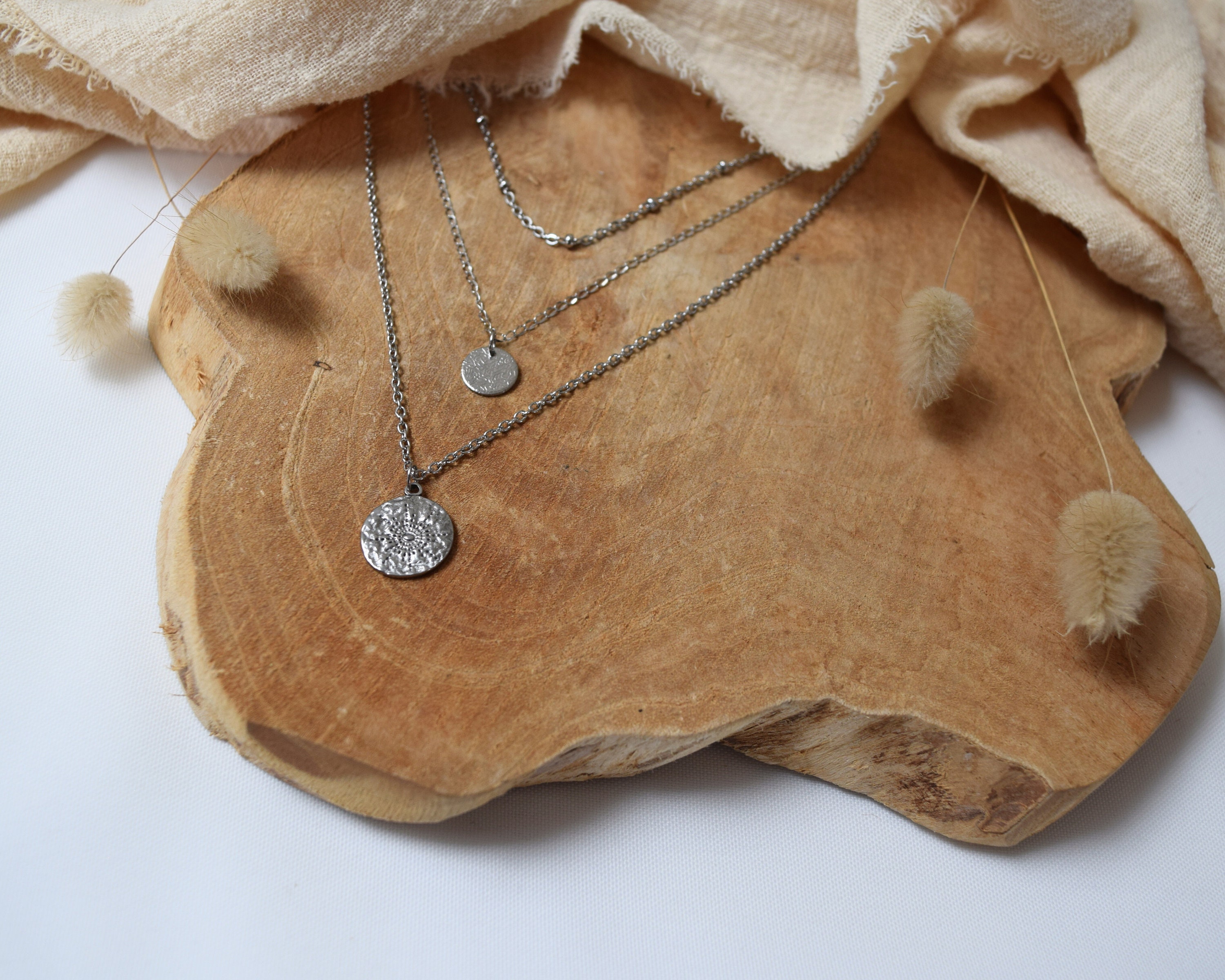 Multi rangs Nora collier triple rangs femme acier inoxydable pendentif ...