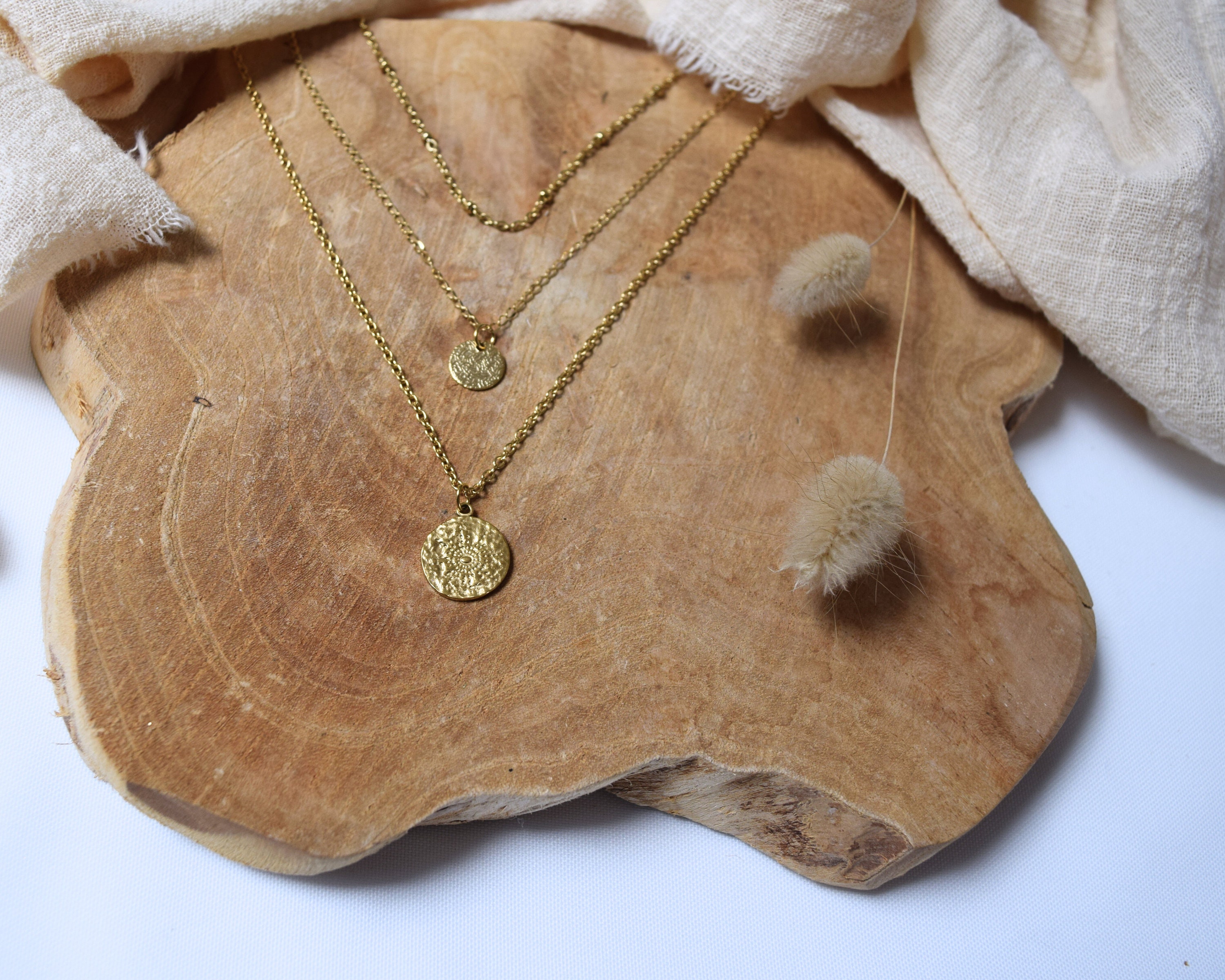 Multi rangs Nora collier triple rangs femme acier inoxydable pendentif ...