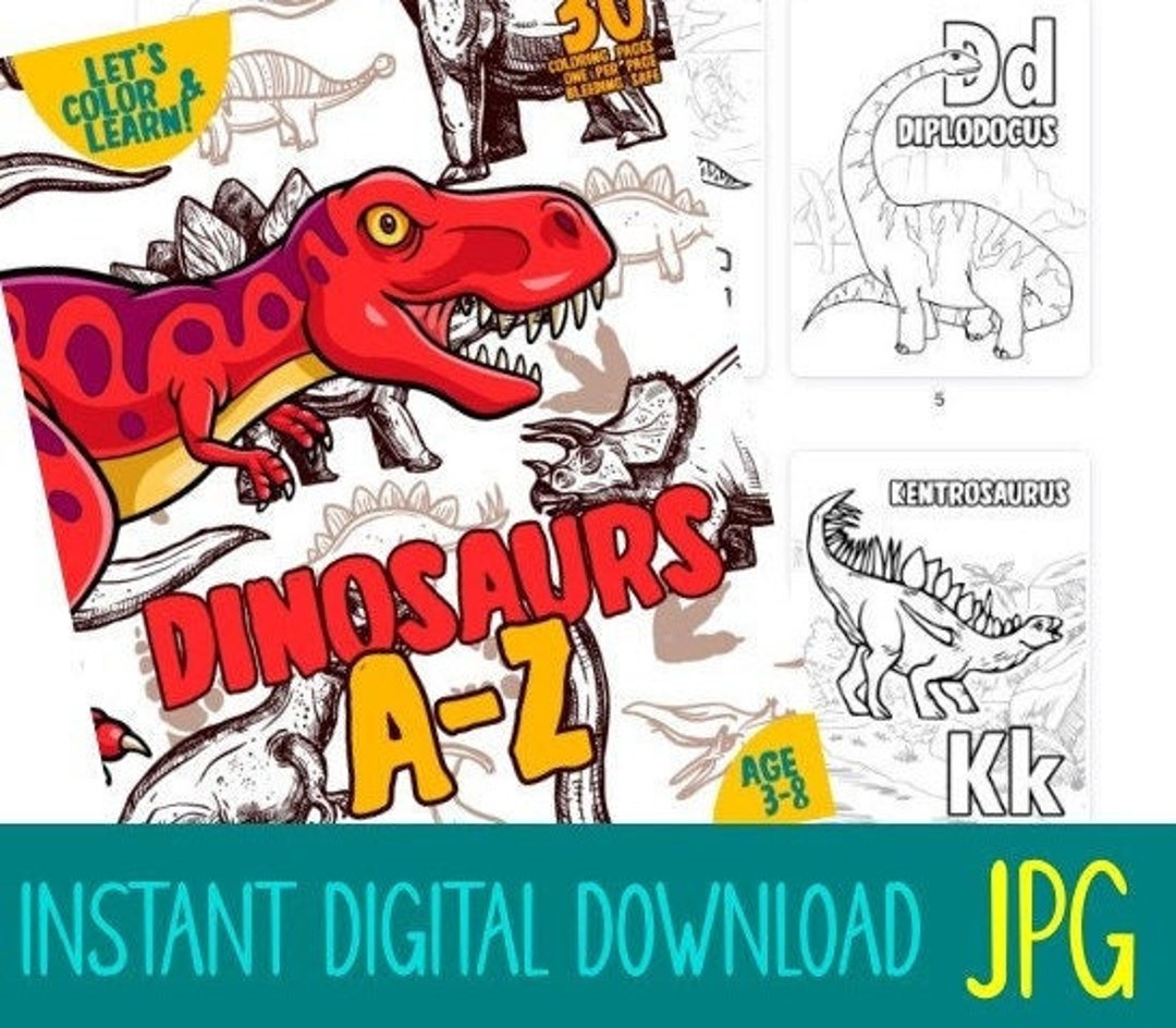 Dinosaurs A to Z Coloring Book for Kids | Instant Digital Download | 26 ...
