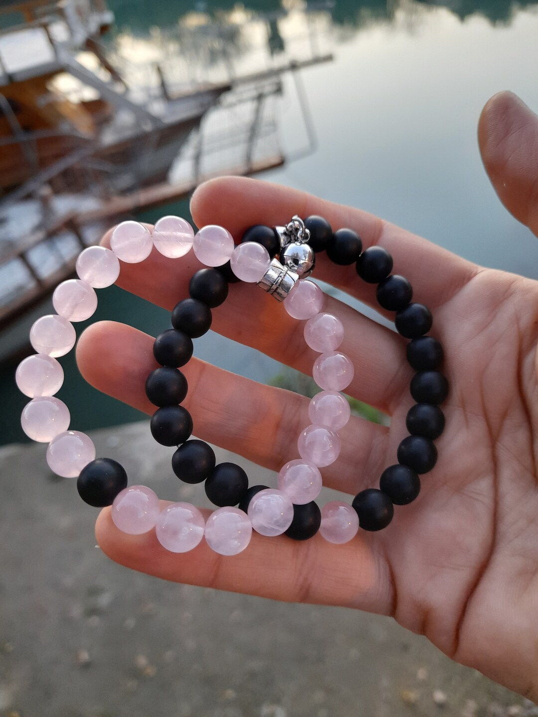 Couple Bracelets Set Rose Quartz Onyx,couples, Chain & Link Bracelets ...