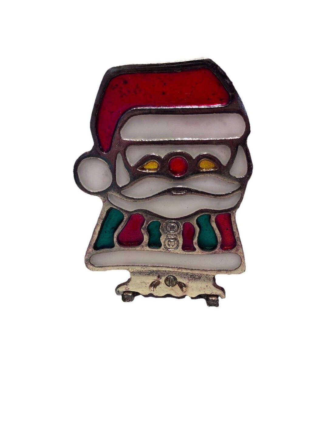 Vintage Marshall Fields Santa Stained Glass Metal Tea Light Candle ...