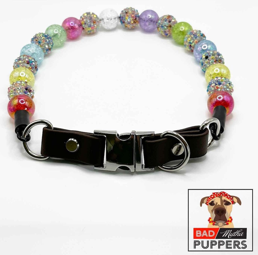 Multi Acrylic Durable Dog Collar, Custom, Beaded, Dog Pearls, Unique ...