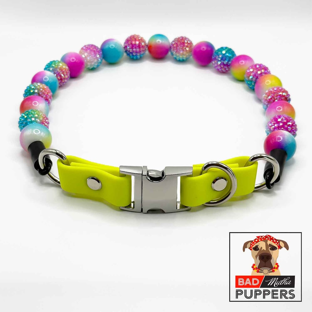 Beaded Dog Collar Pitbull Collar, Rainbow Dog Accessories Girl Dog ...